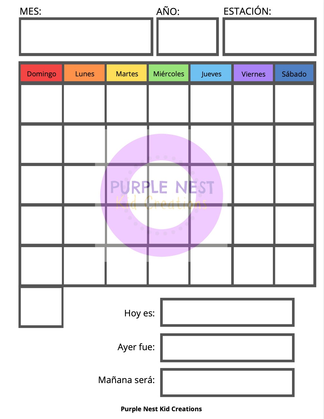 Spanish Perpetual Calendar Morning Binder Activity Sheet | Etsy