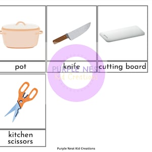 Kitchen Tools Flash Cards, Montessori, Nomenclature, Three Part Cards ...