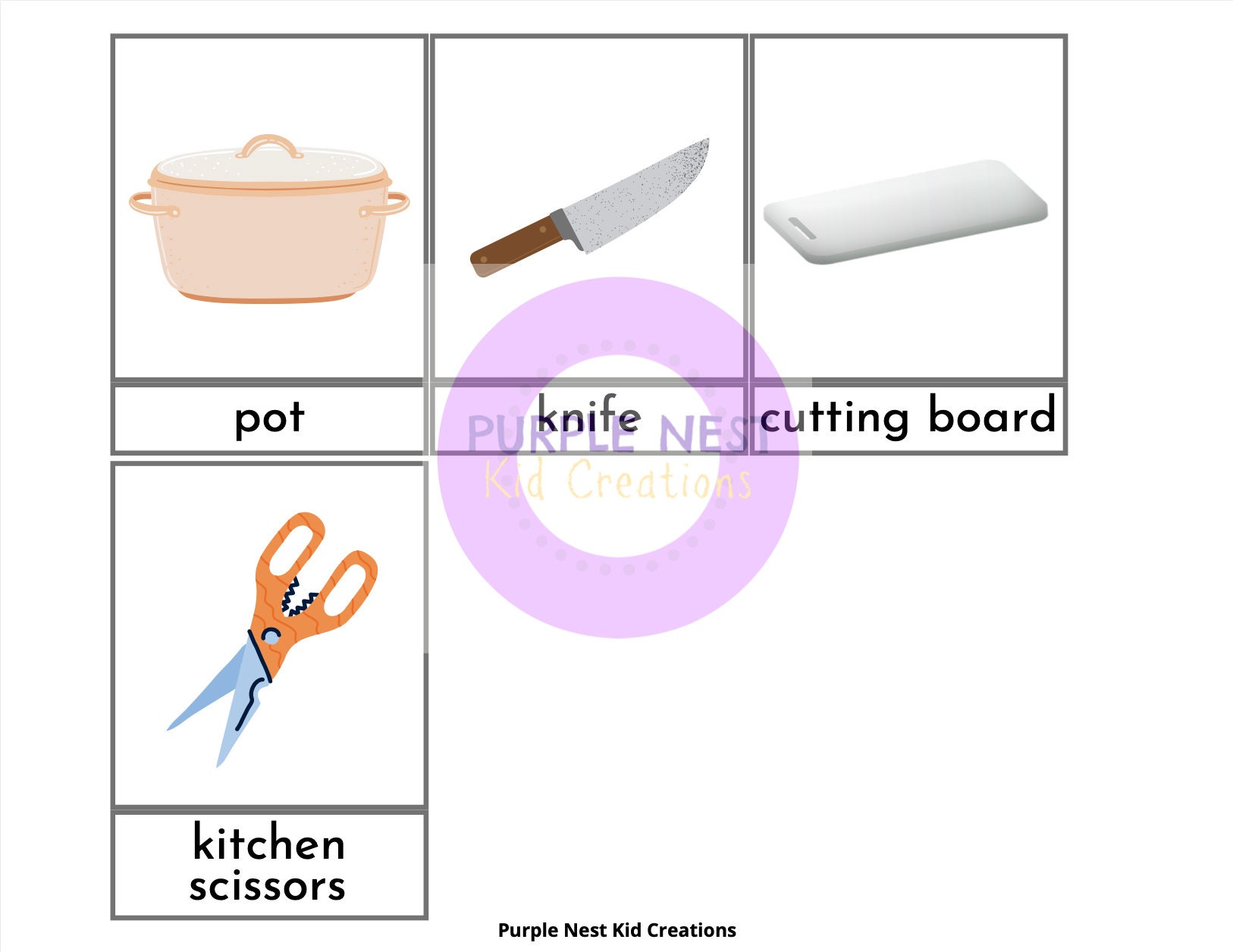 Kitchen Tools Flash Cards Montessori Nomenclature Three - Etsy