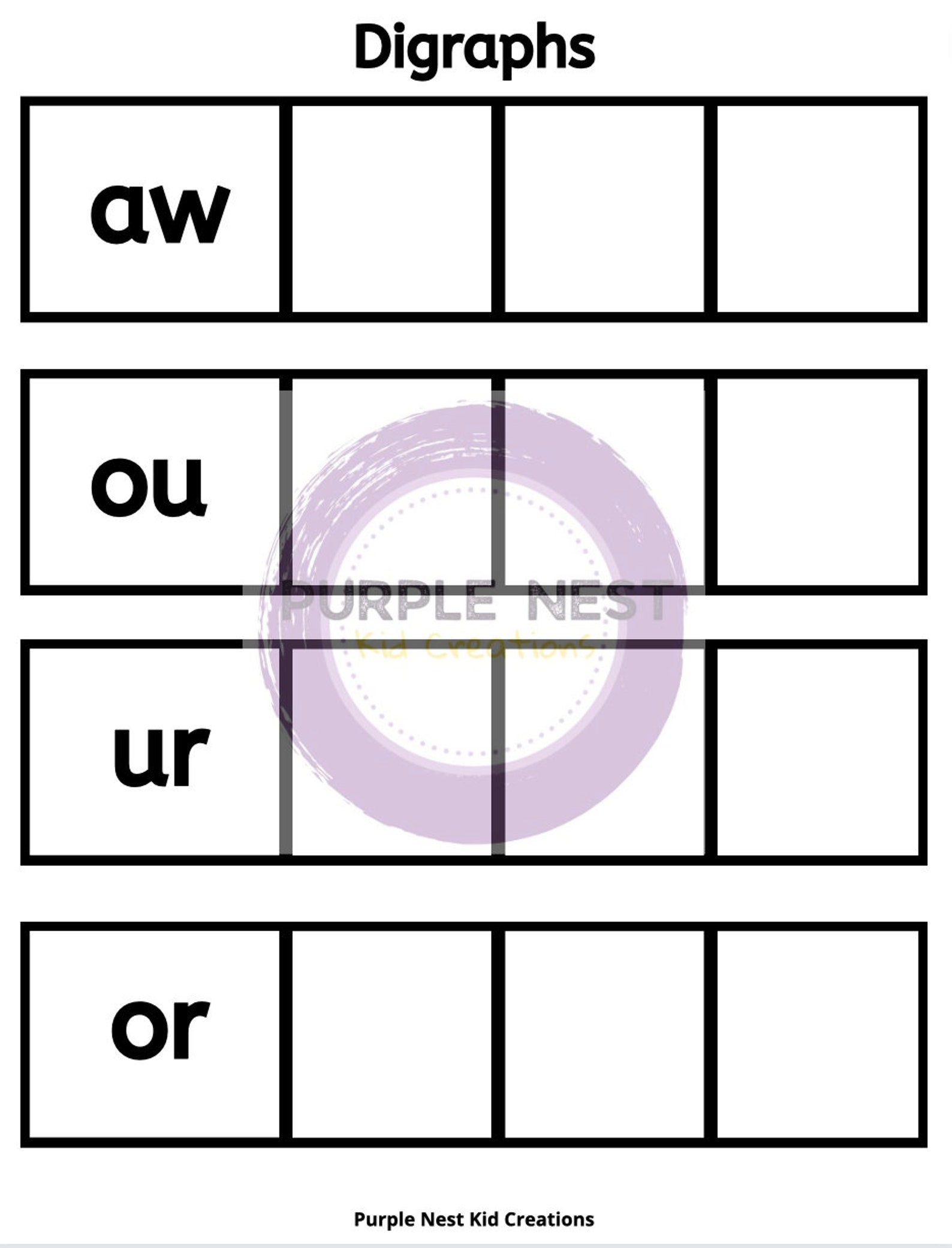 Digraphs Matching Worksheet Phonics Game Vowels Educational - Etsy