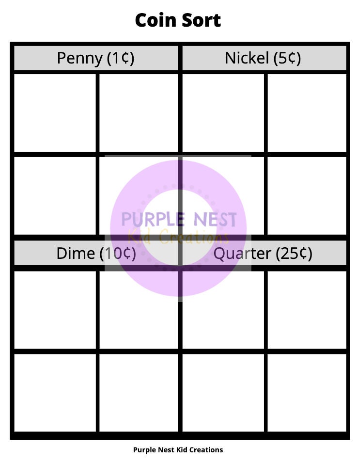 Coin Sort Worksheet American Coins Sorting Game Educational | Etsy