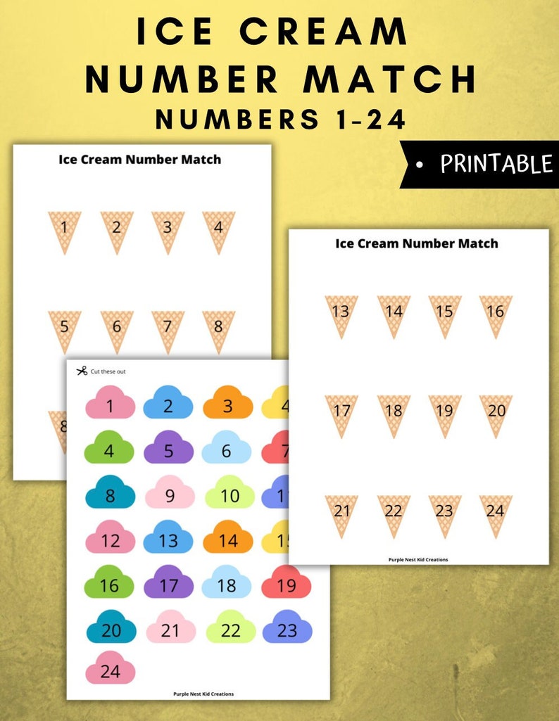 Ice Cream Number Match Game: Preschool Printable Activity (digital ...