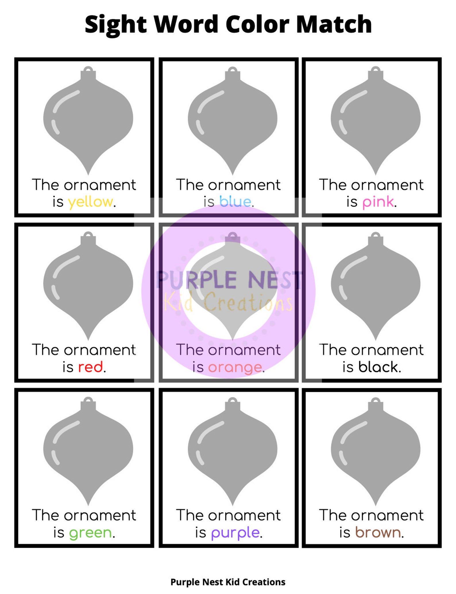 Sight Word Color Match Worksheet Color Matching Game - Etsy