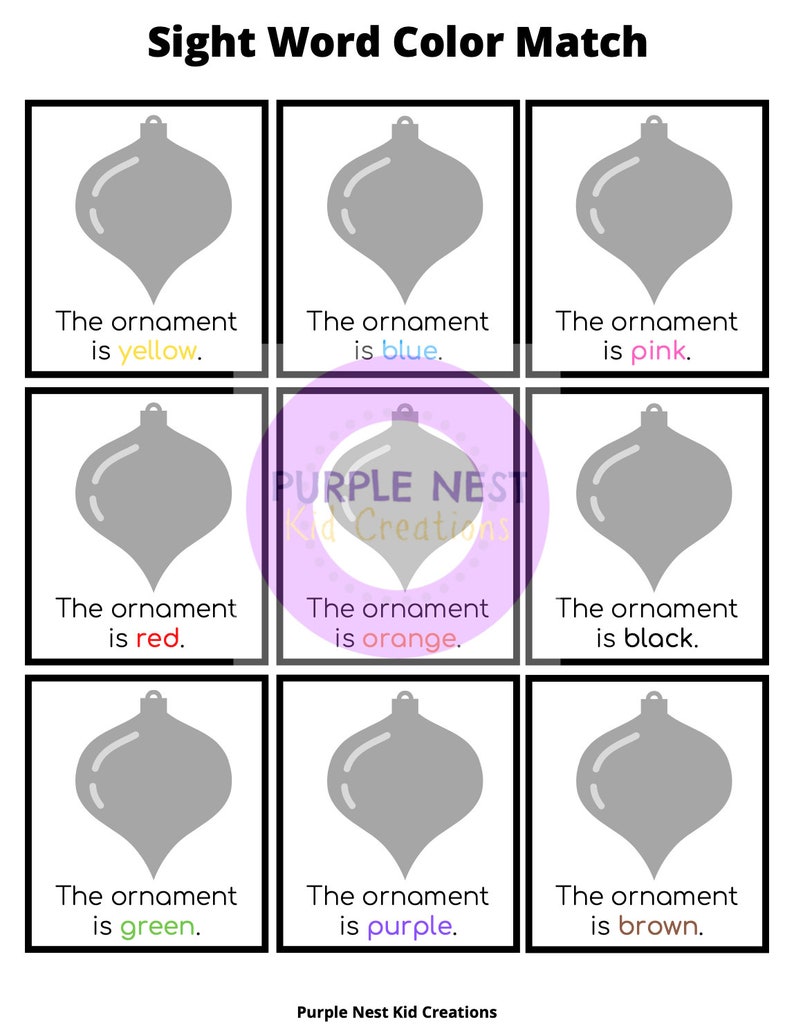 Sight Word Color Match Worksheet Color Matching Game | Etsy