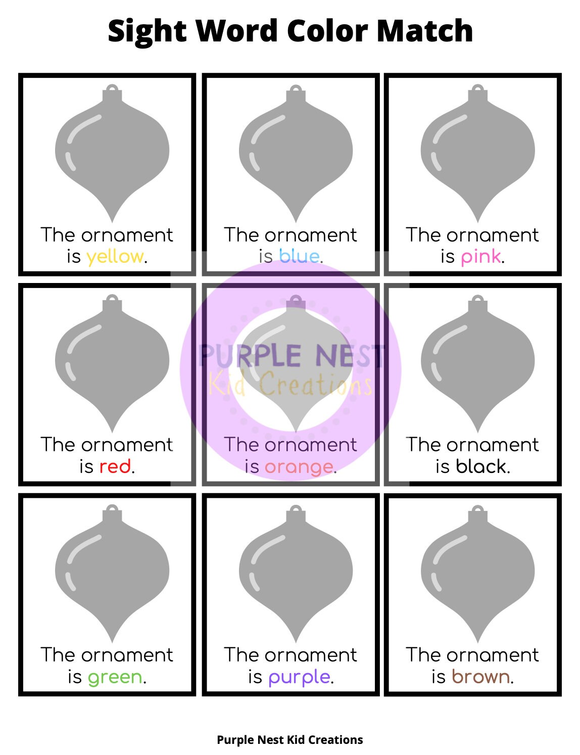 Sight Word Color Match Worksheet Color Matching Game | Etsy