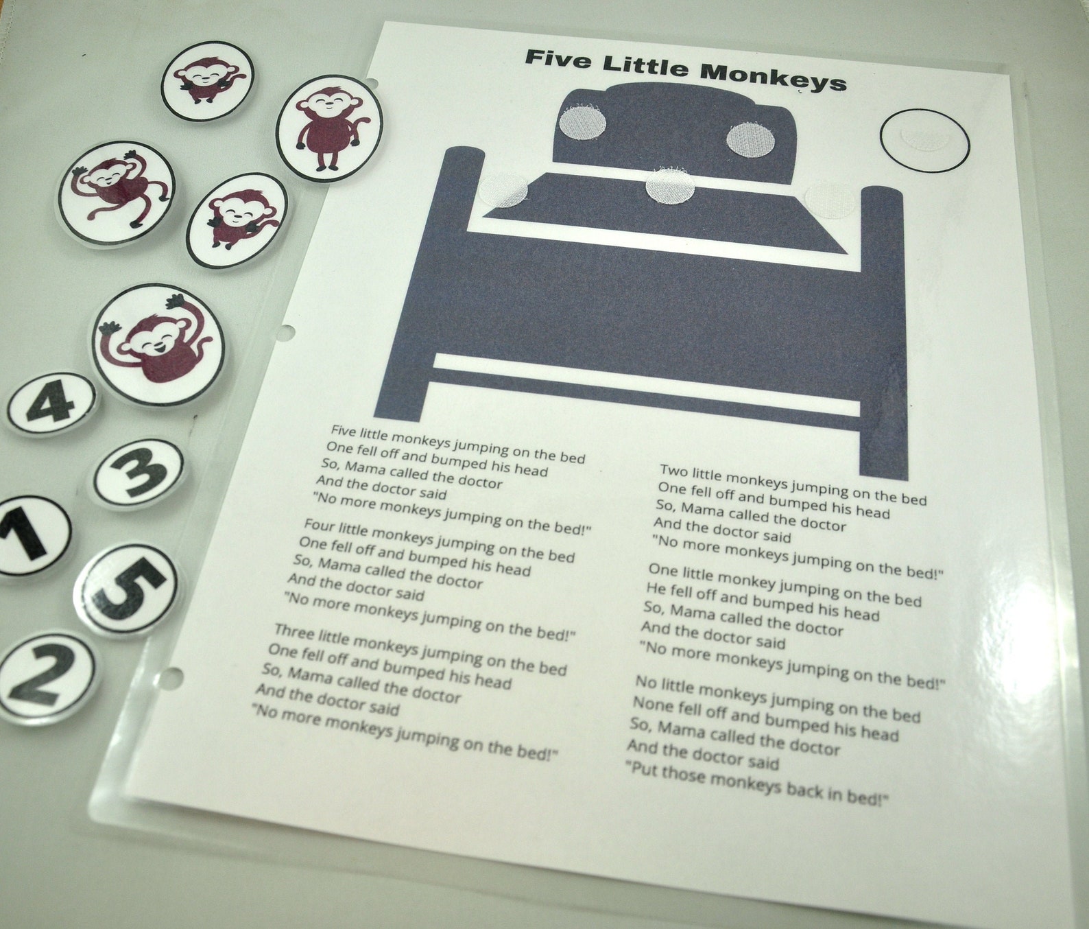 Five Little Monkeys Worksheet Five Little Monkeys Game | Etsy