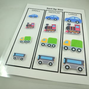 Size Sorting Game: Vehicle Theme, Preschool Printable (PDF) - Etsy