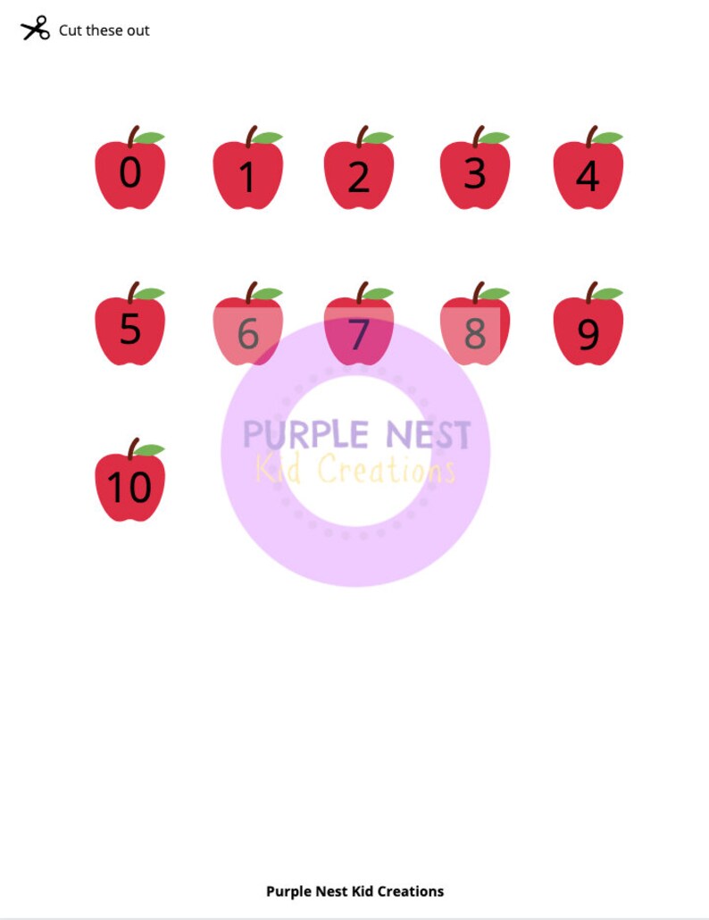 Apple Tree Number Match Worksheet: Preschool Printable Game (digital ...