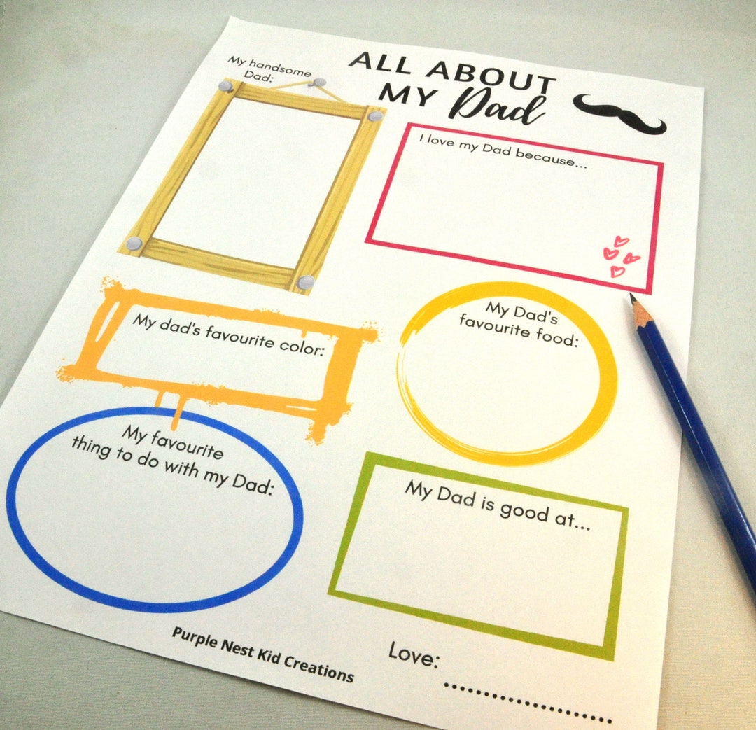 All About My Dad, Father's Day Gift, Father's Day Printable, Kids ...