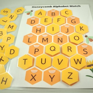 Honeycomb Alphabet Match Worksheet, Alphabet Matching Game, Educational ...