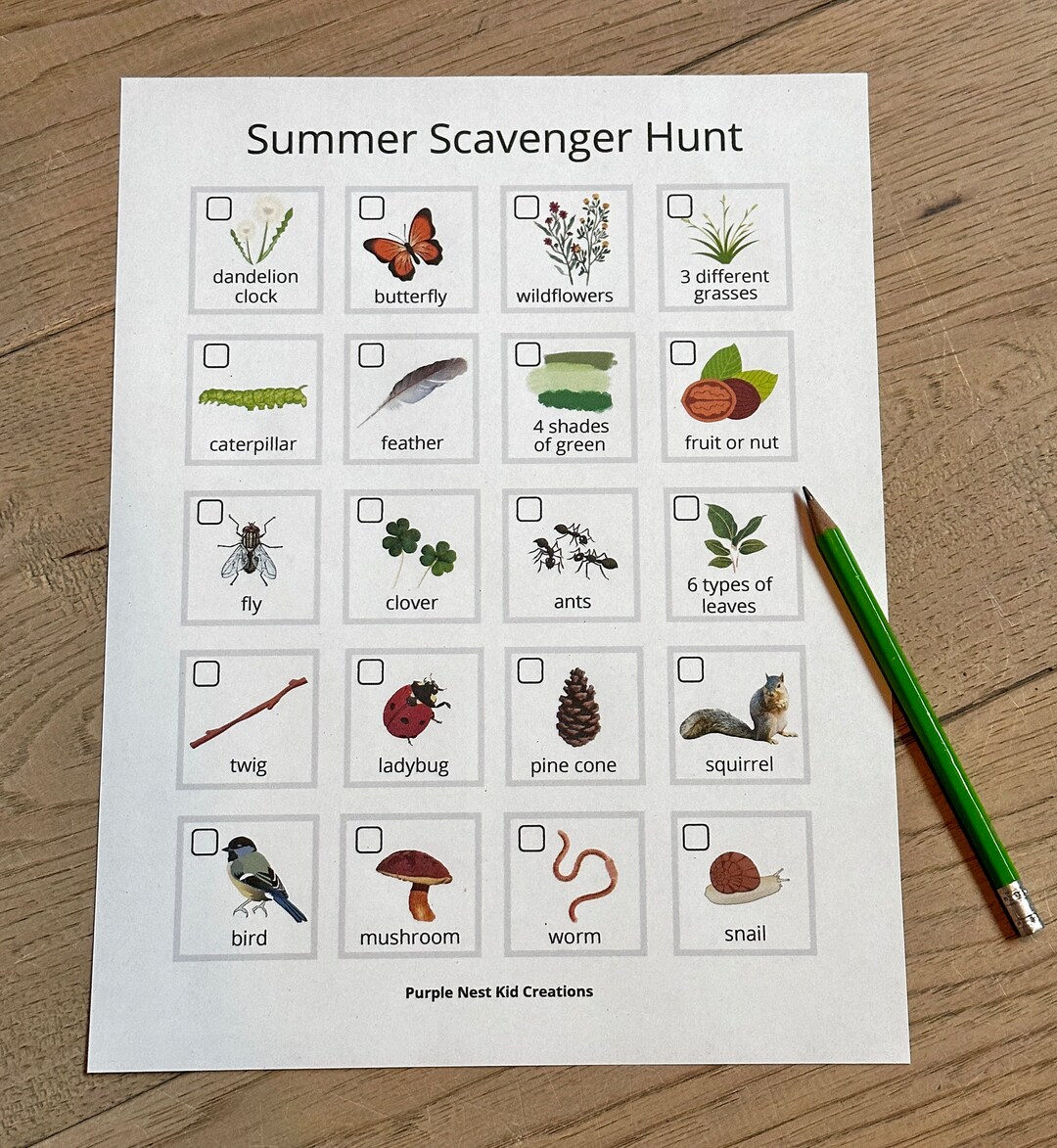 Summer Scavenger Hunt Worksheet Printable, Nature, Outdoor Activity for ...