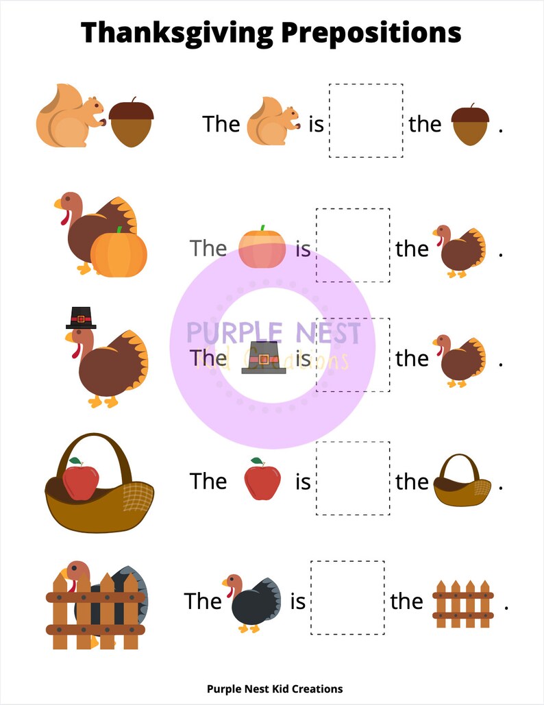 Thanksgiving Prepositions Activity Prepositions Busy Book - Etsy