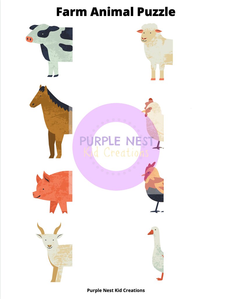 Farm Animal Puzzle Worksheet Animal Matching Game - Etsy