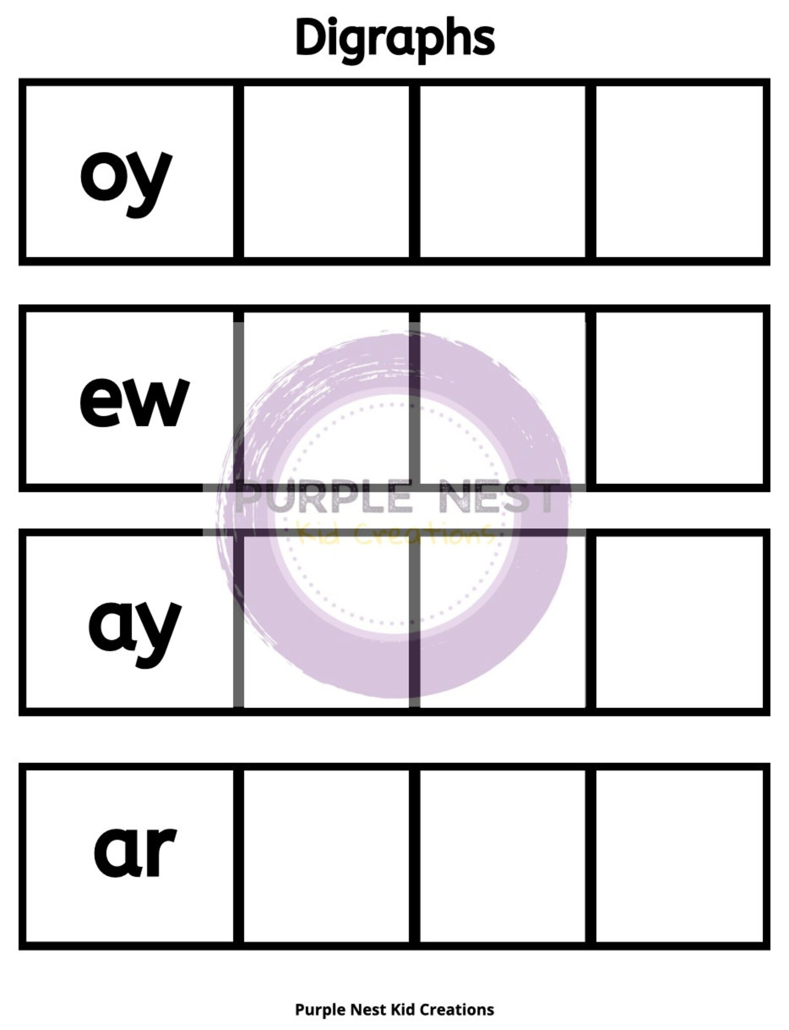 Digraphs Matching Worksheet Phonics Game Vowels Educational - Etsy