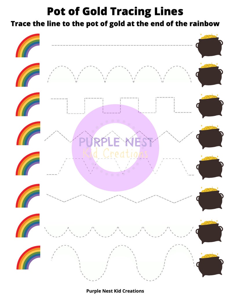 Pot of Gold Tracing Lines Worksheet St. Patrick Rainbows - Etsy