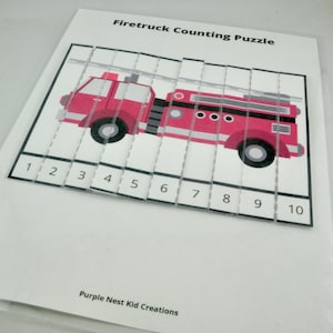 Firetruck Counting Puzzle Worksheet, Counting Game, Educational ...