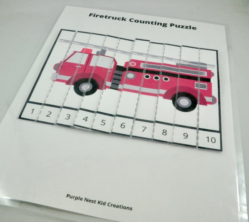 Firetruck Counting Puzzle Worksheet Counting Game | Etsy