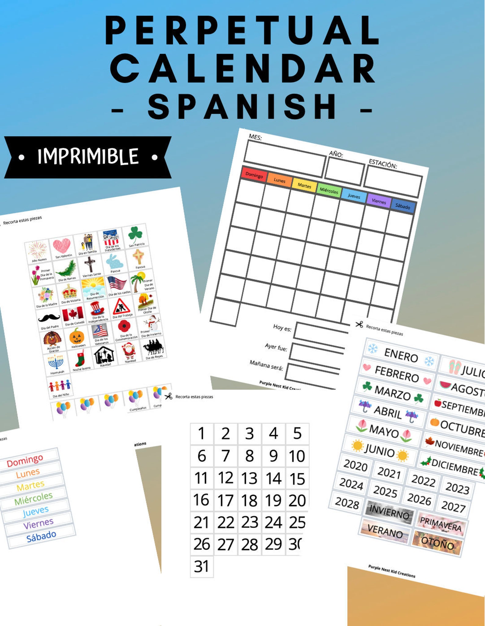 Spanish Perpetual Calendar Morning Binder Activity Sheet | Etsy