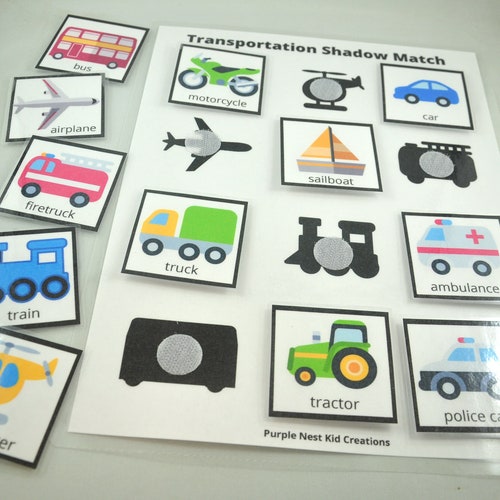 Match the Transportation Worksheet Vehicle Matching Game - Etsy