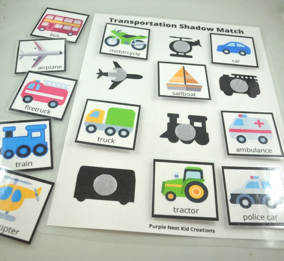 Match the Transportation Worksheet Vehicle Matching Game - Etsy