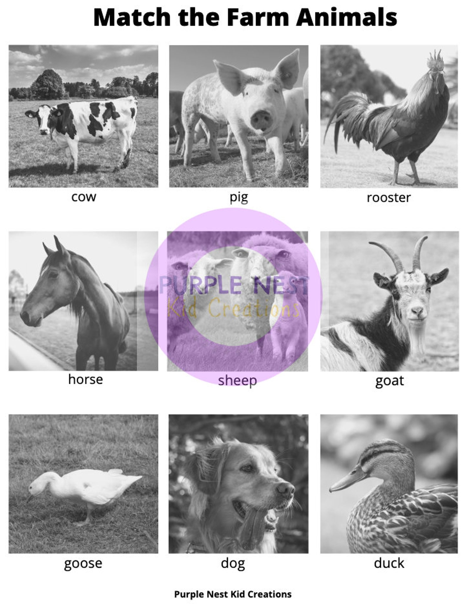 Match the Farm Animals Worksheet Animal Matching Game - Etsy