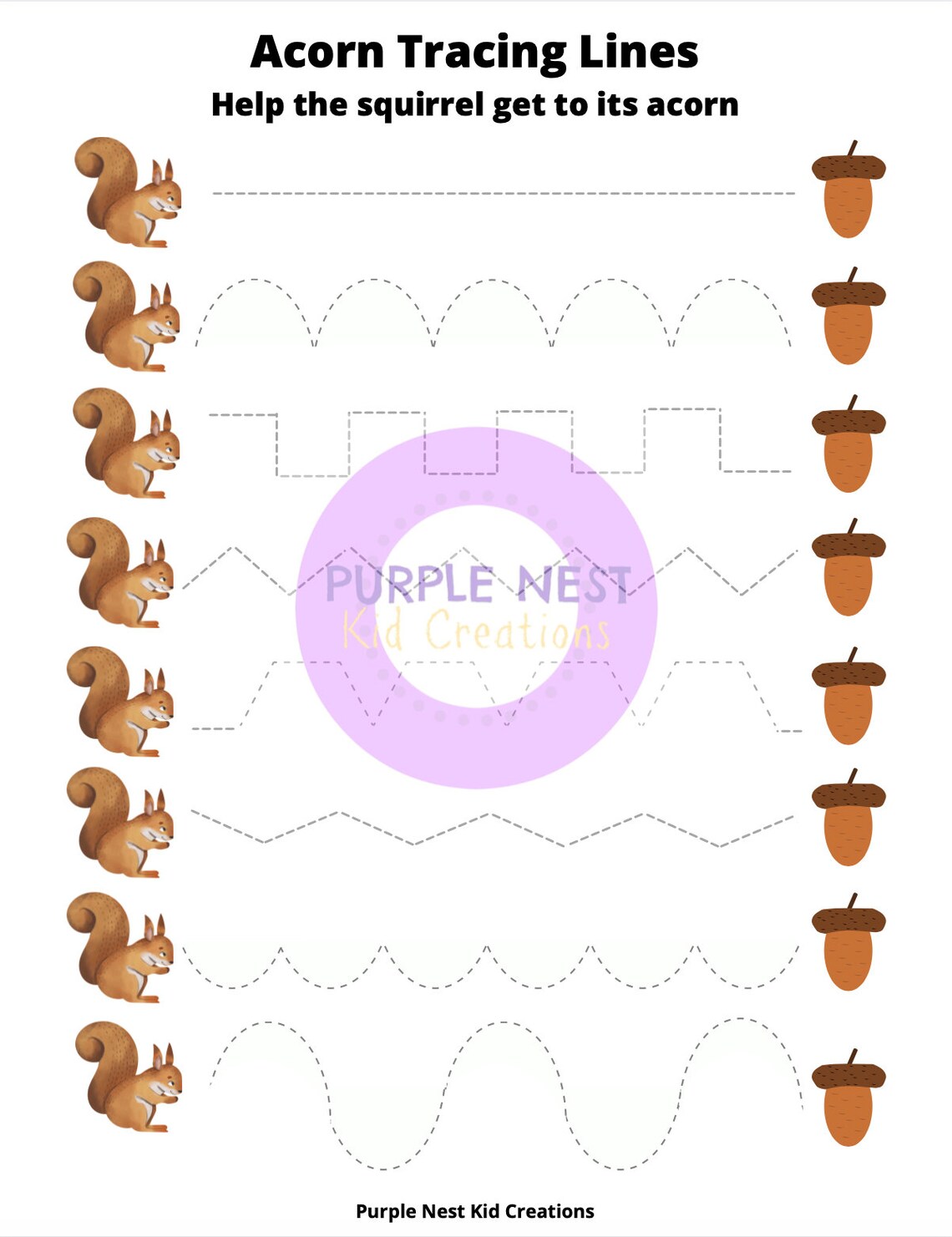 Acorn Tracing Lines Activity Trace the Lines Pre-writing | Etsy