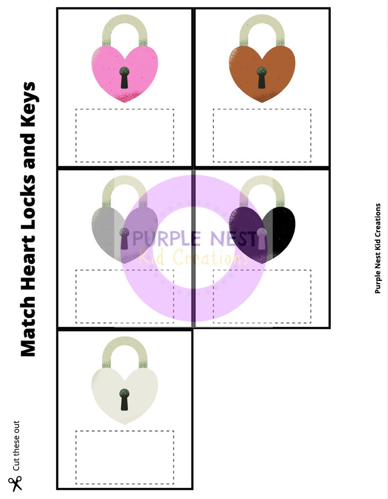 Heart Lock and Key Colour Match Worksheet Color Matching - Etsy