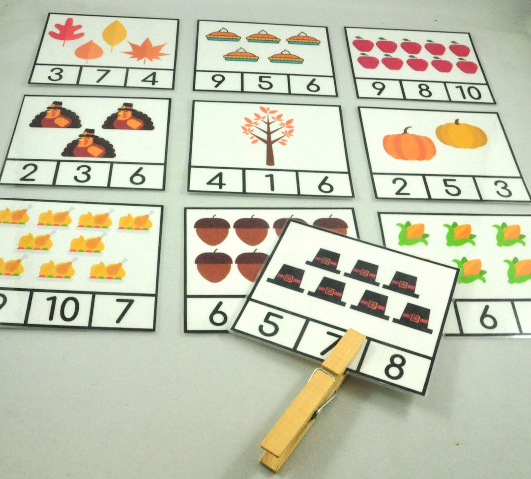 Thanksgiving Count and Clip Cards: Preschool Printable Activity (PDF ...