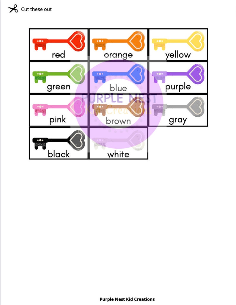 Heart Lock and Key Colour Match Worksheet Color Matching - Etsy
