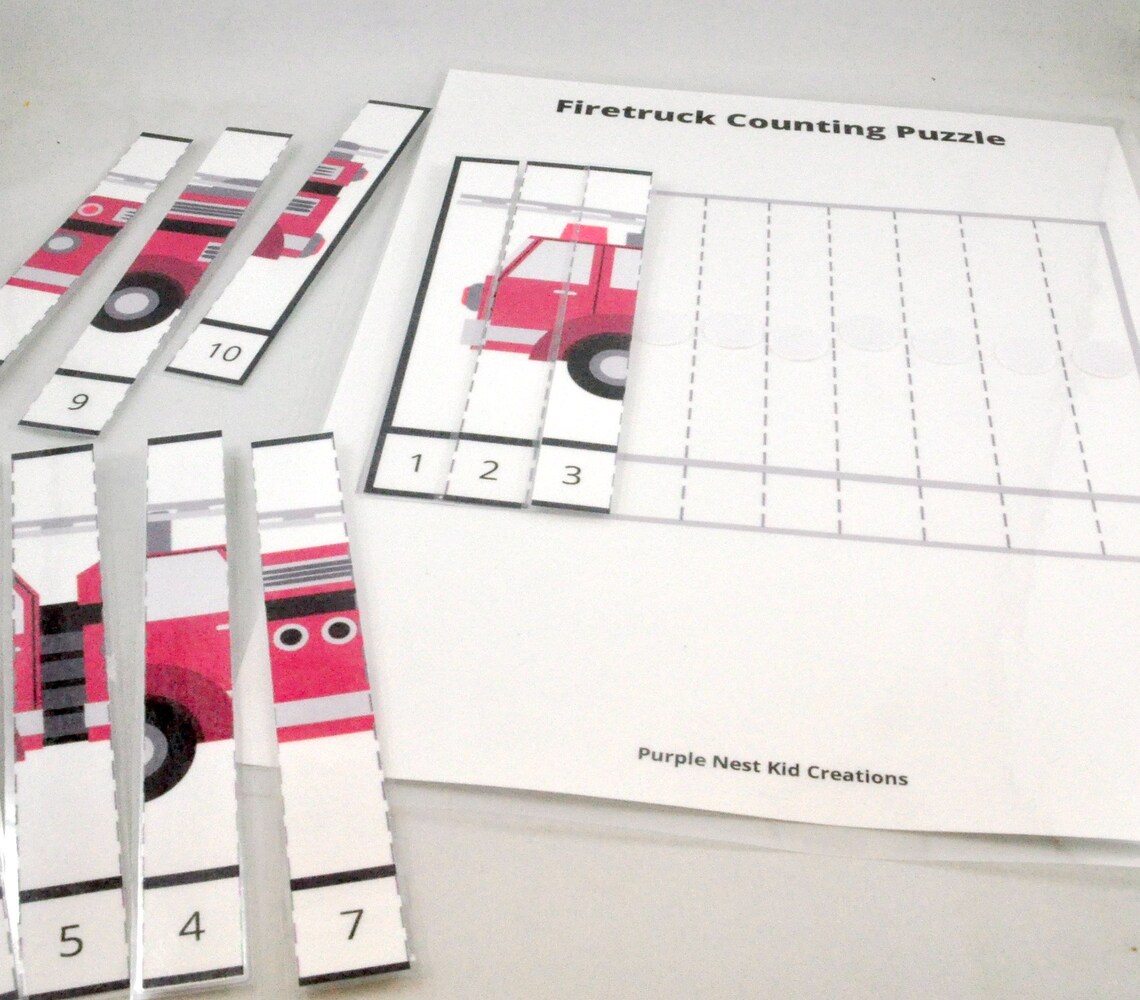 Firetruck Counting Puzzle Worksheet Counting Game | Etsy