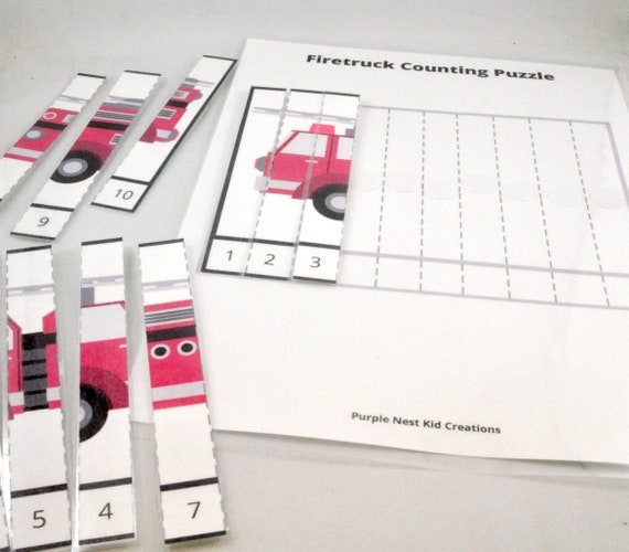 Firetruck Counting Puzzle Worksheet Counting Game | Etsy