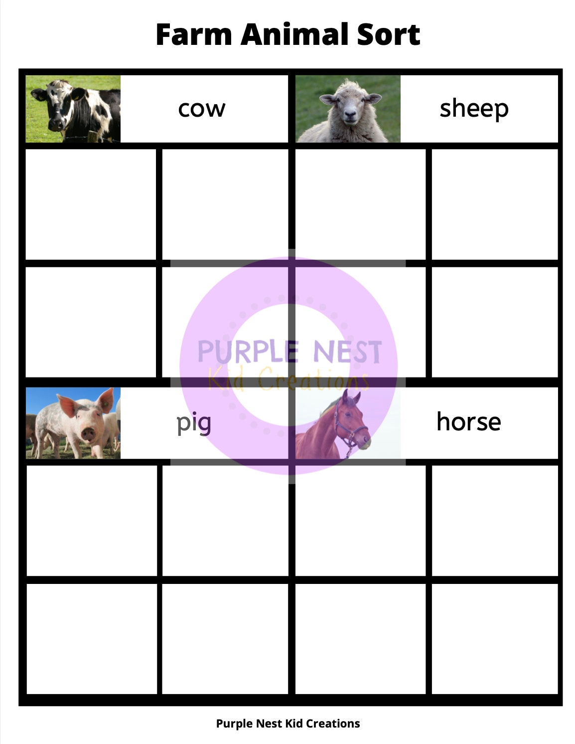 Farm Animal Sort Worksheet Farm Animals Sorting Game - Etsy