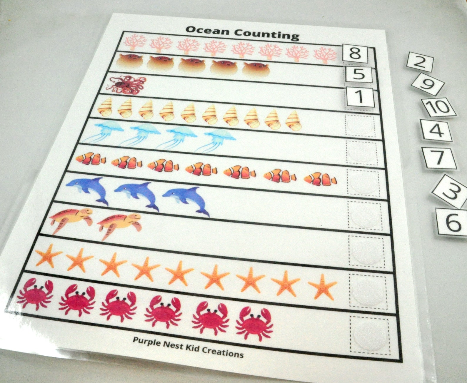 Ocean Counting Worksheet Counting Game Ocean Animals - Etsy