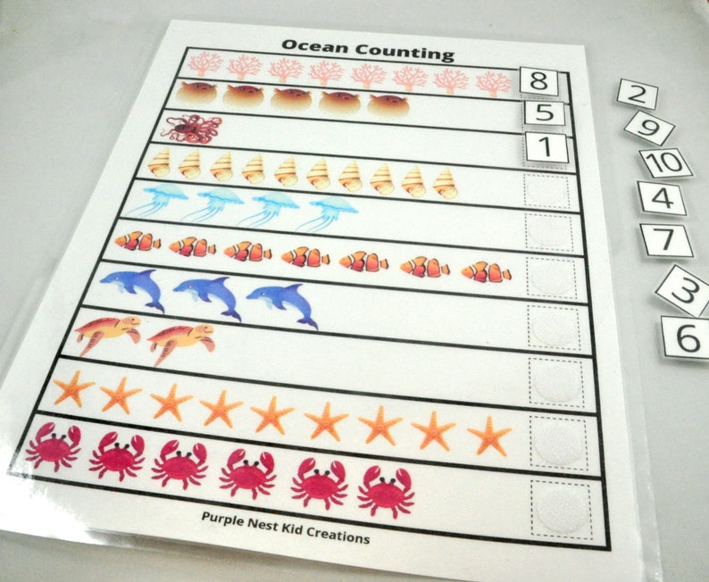 Ocean Counting Worksheet Counting Game Ocean Animals - Etsy