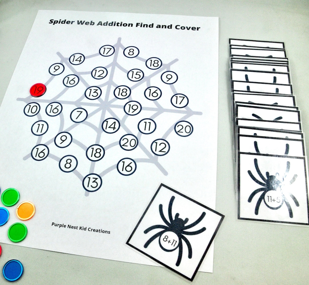 Spider Web Addition Game: Find and Cover Math Activity (PDF) - Etsy