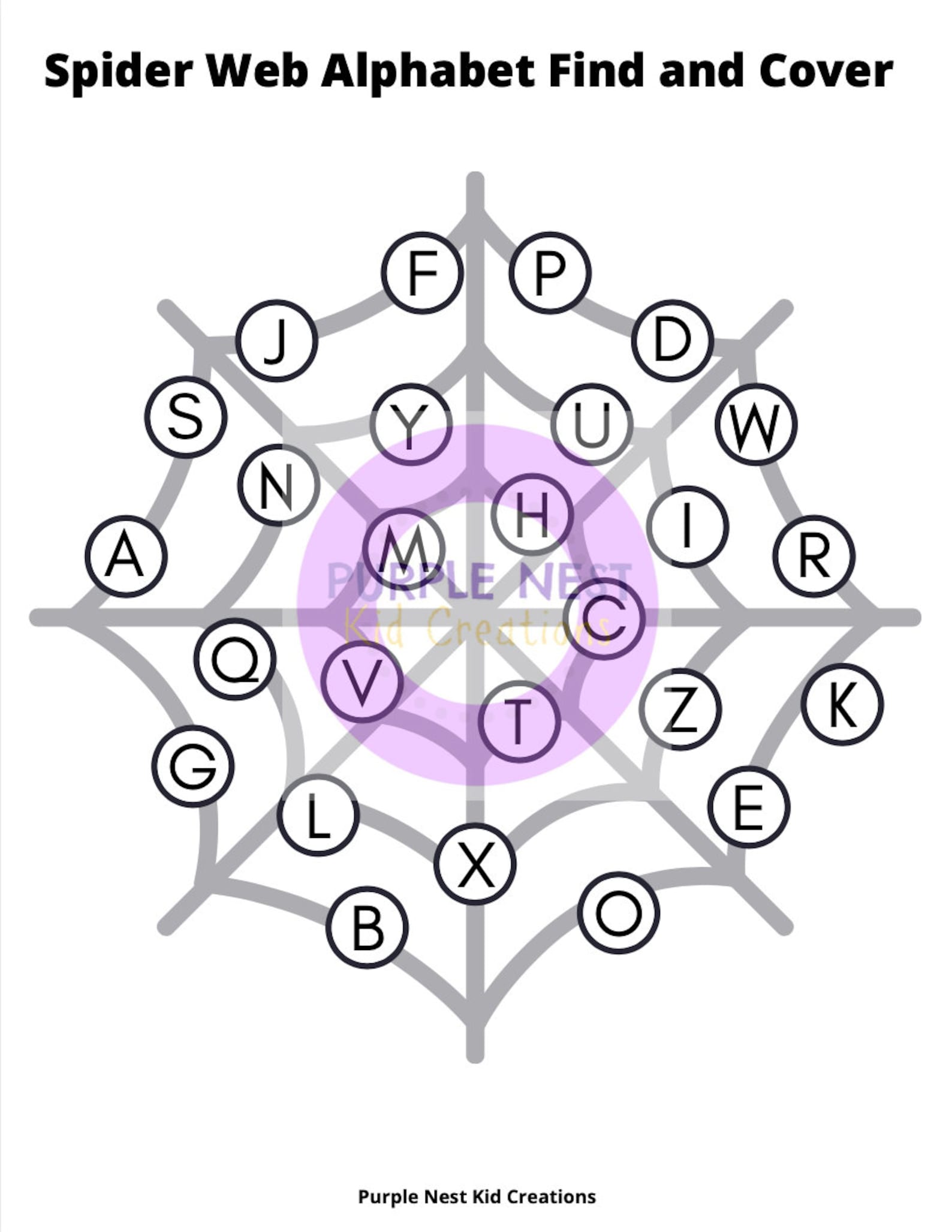 Spider Web Alphabet Find and Cover Activity Letters A to Z - Etsy Canada