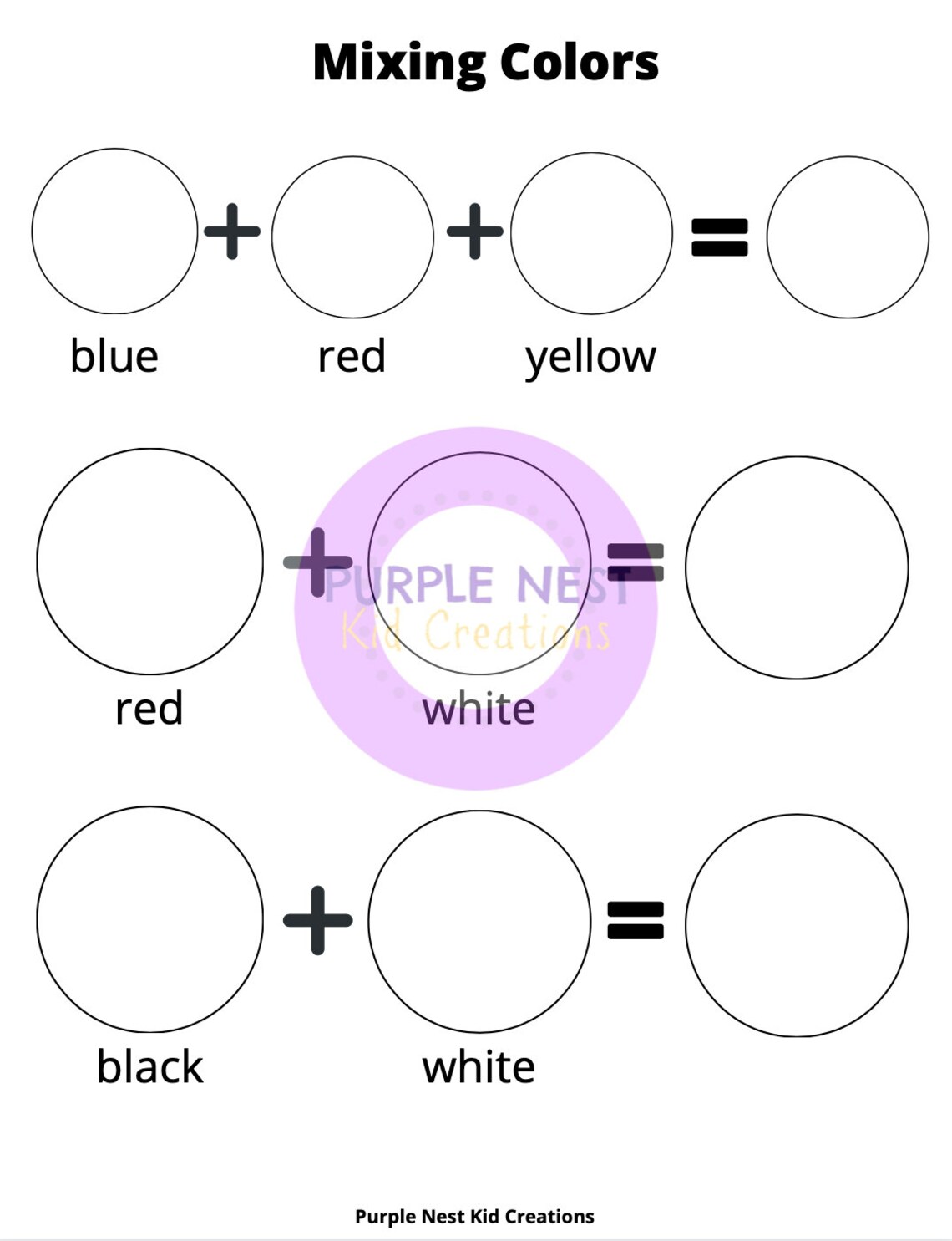 Mixing Colors Worksheet Color Mixing Educational Preschool | Etsy
