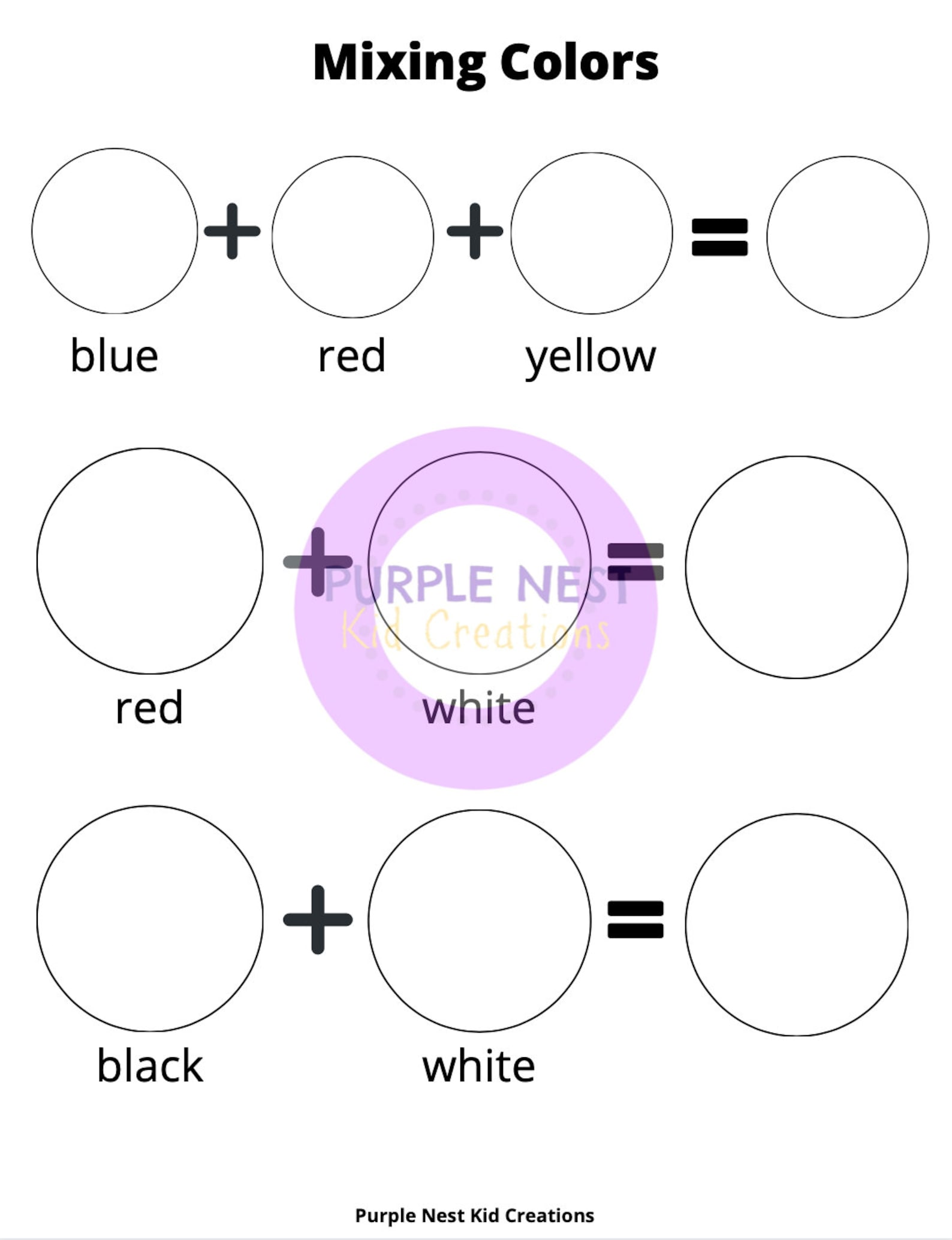 Mixing Colors Worksheet Color Mixing Educational Preschool | Etsy