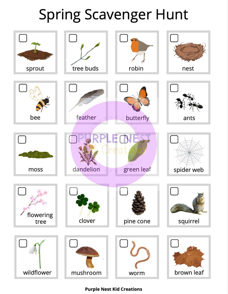 Spring Scavenger Hunt Worksheet Printable Nature Outdoor - Etsy