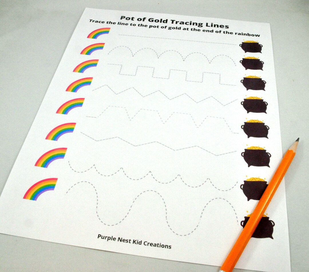 Pot of Gold Tracing Lines Worksheet, St. Patrick, Rainbows, Prewriting ...