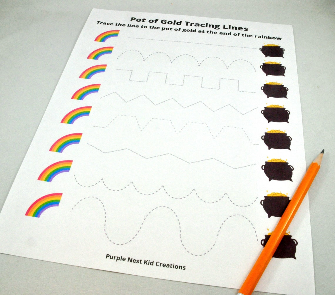 Pot of Gold Tracing Lines Worksheet St. Patrick Rainbows - Etsy