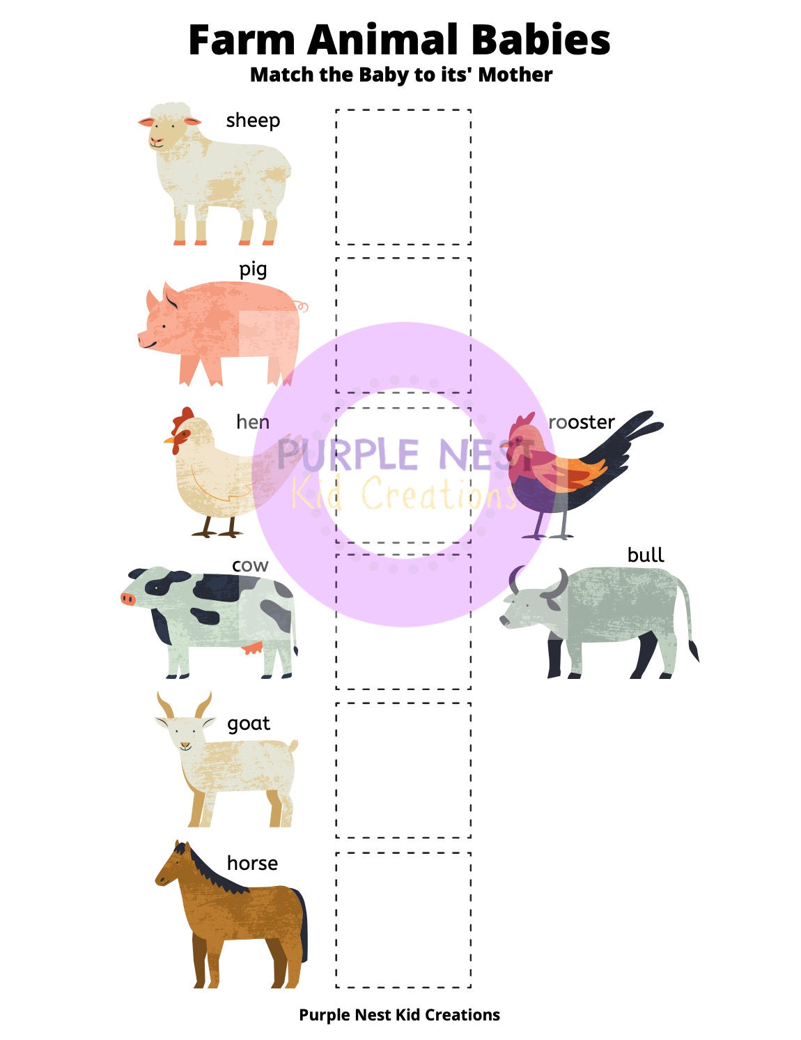 Farm Animal Babies Worksheet Match Baby to Mother Game - Etsy Hong Kong