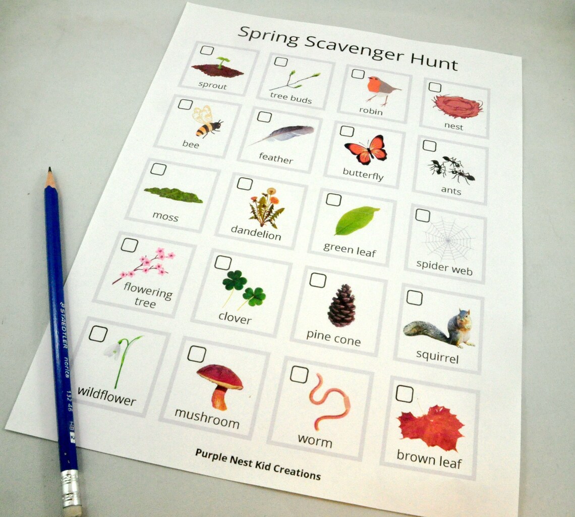 Spring Scavenger Hunt Worksheet Printable Nature Outdoor - Etsy