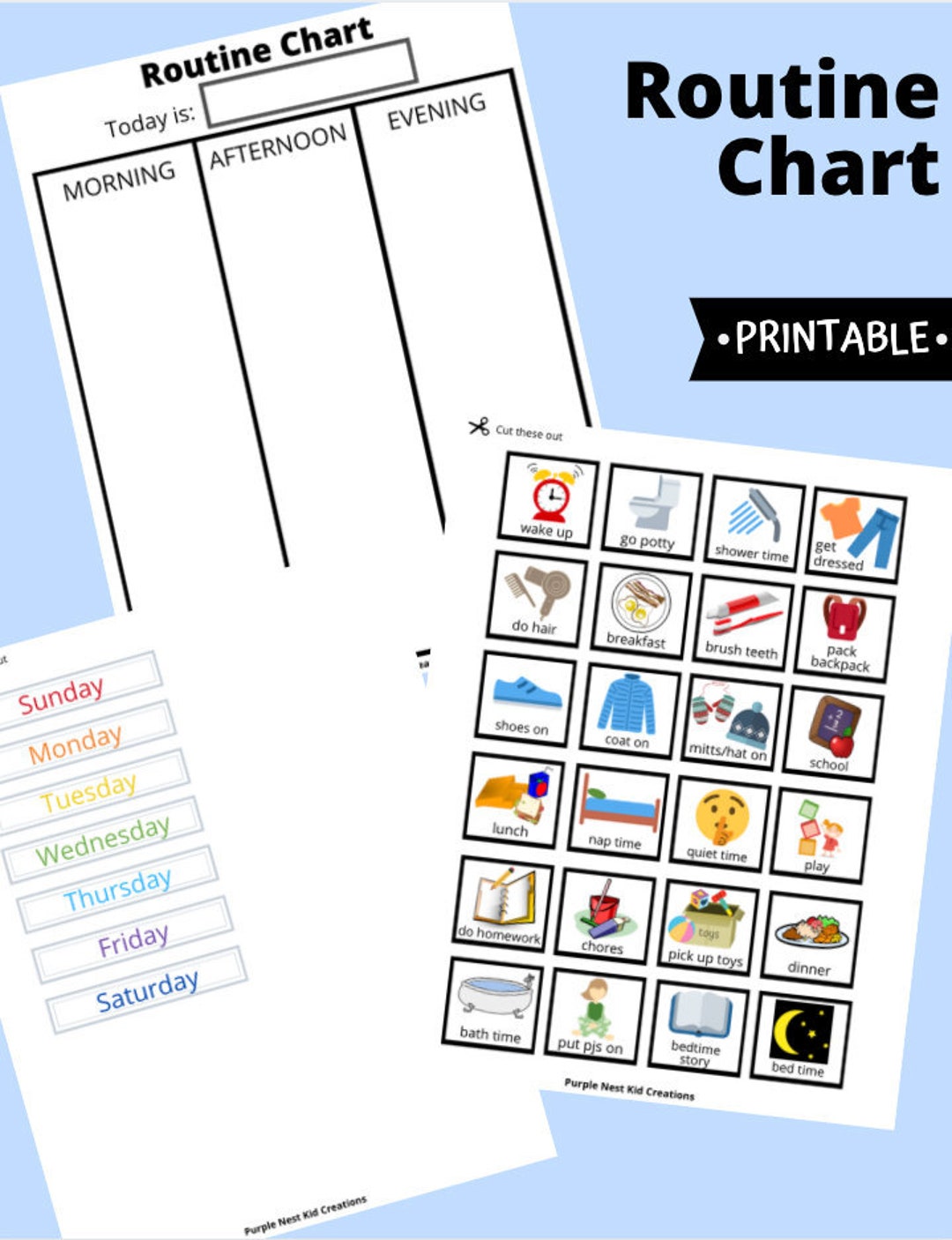 Routine Chart Printable, Kids Routine, Morning Routine, Evening Routine ...
