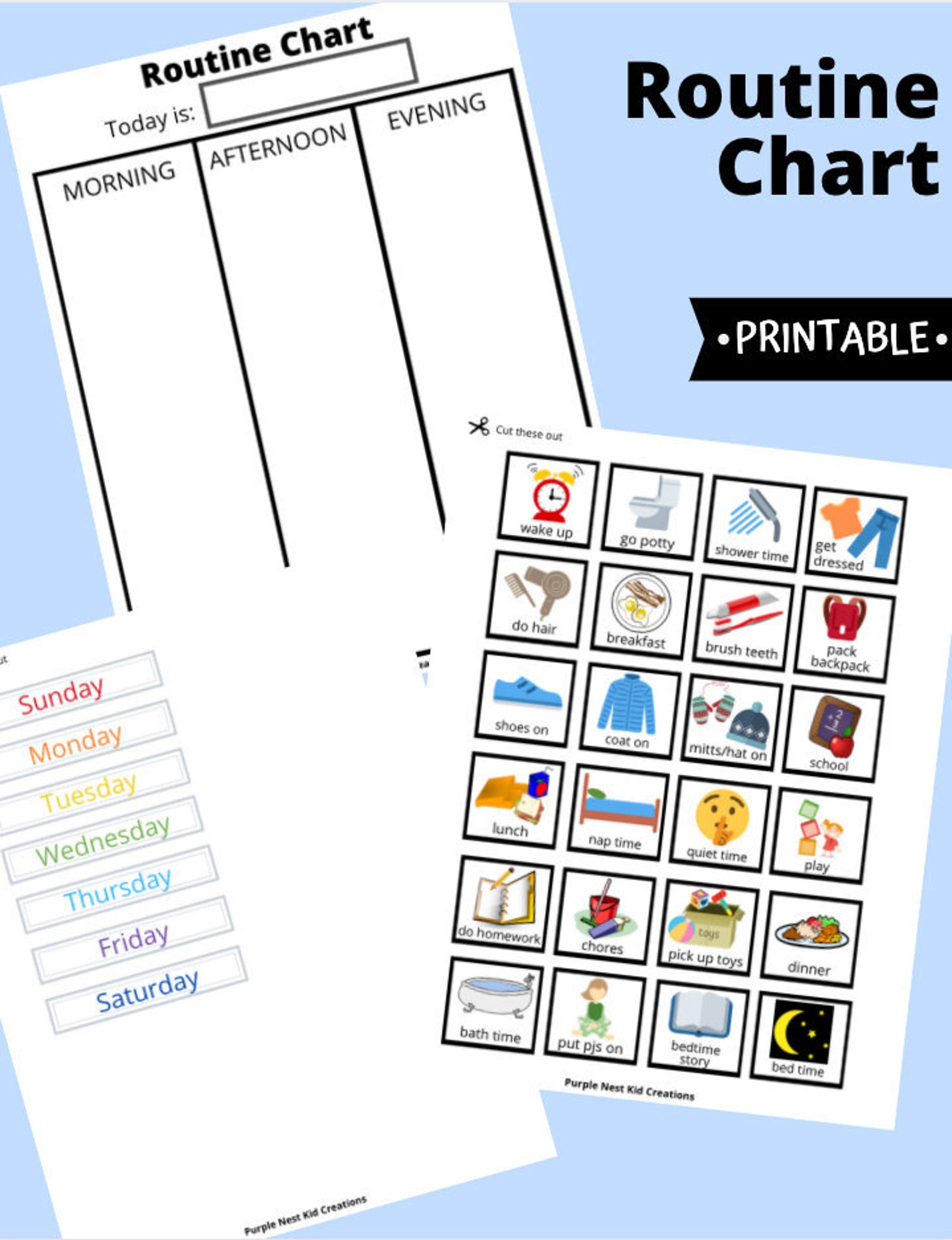 Kids Visual Routine Chart: Morning, Afternoon, Evening (printable PDF ...