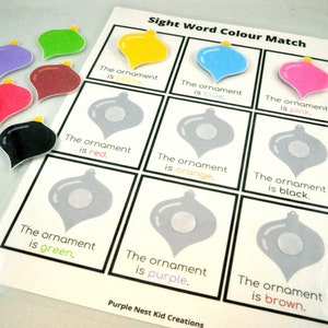Sight Word Color Match Worksheet, Color Matching Game, Christmas ...