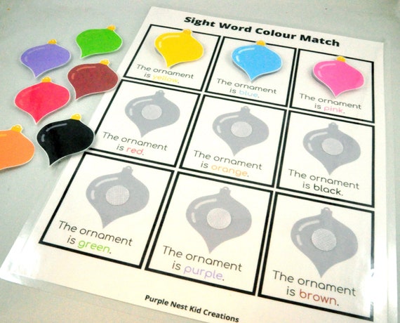 Sight Word Color Match Worksheet Color Matching Game | Etsy