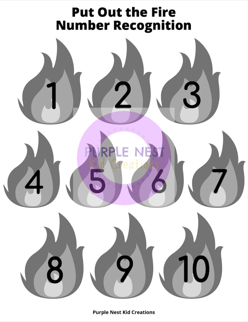 Firefighter Number Recognition Worksheet: Preschool Printable Game (PDF ...