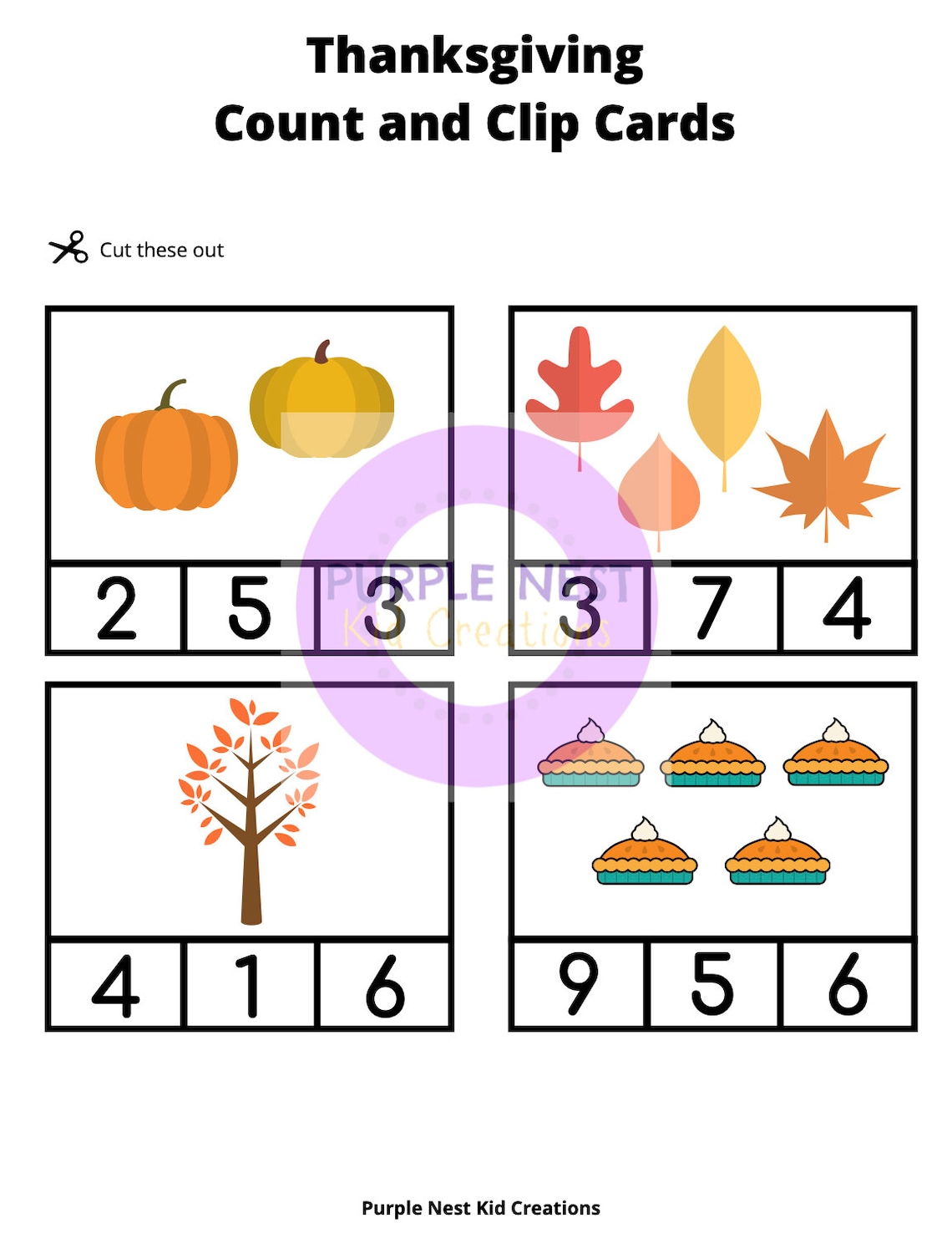 Thanksgiving Count and Clip Cards Numbers Counting Busy | Etsy