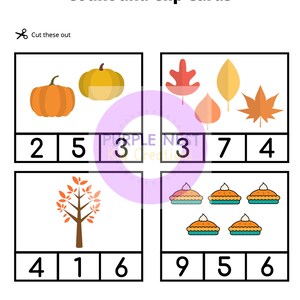 Thanksgiving Count and Clip Cards: Preschool Printable Activity (PDF ...